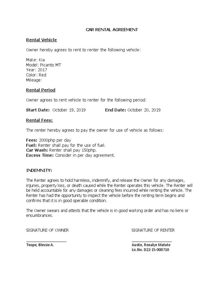 Car Rental Agreement | PDF