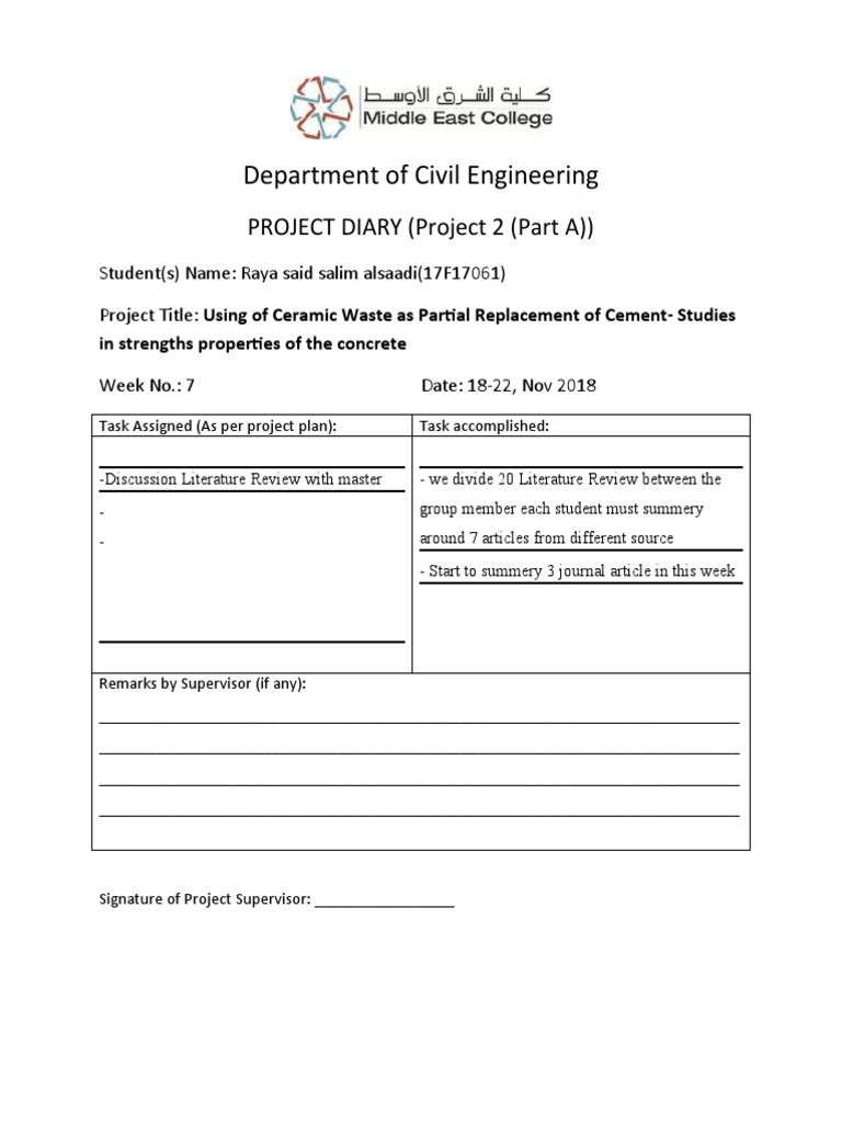 Project Diary - Week - 7 | PDF | Technology & Engineering