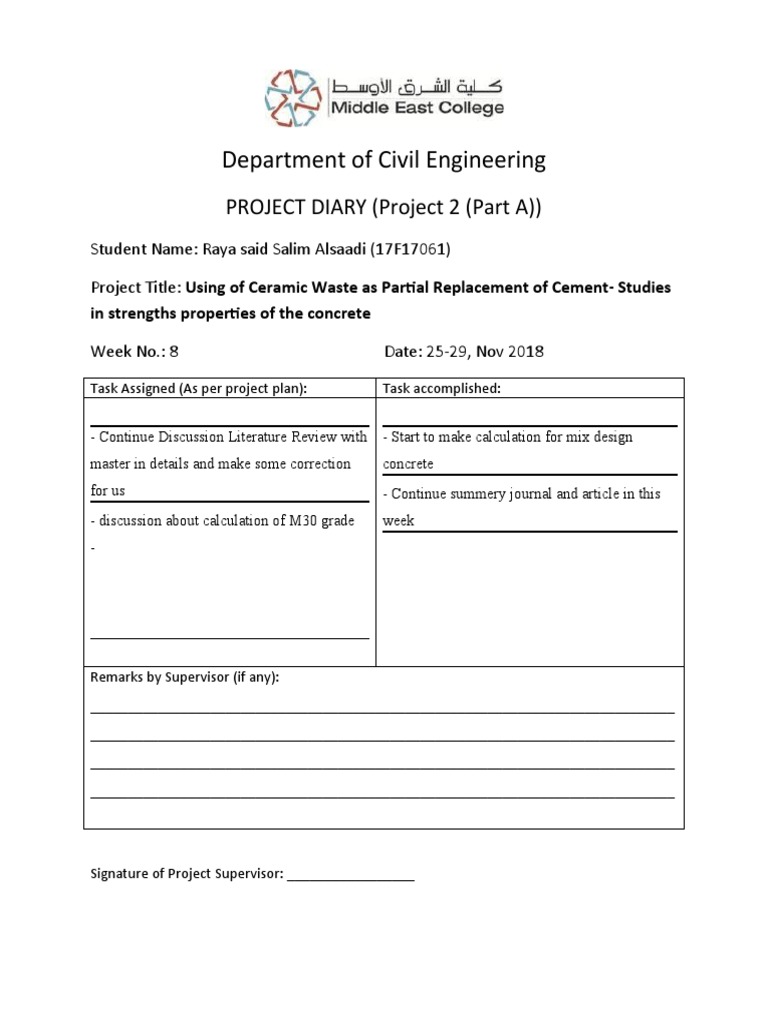 Project Diary - Week - 8 | PDF