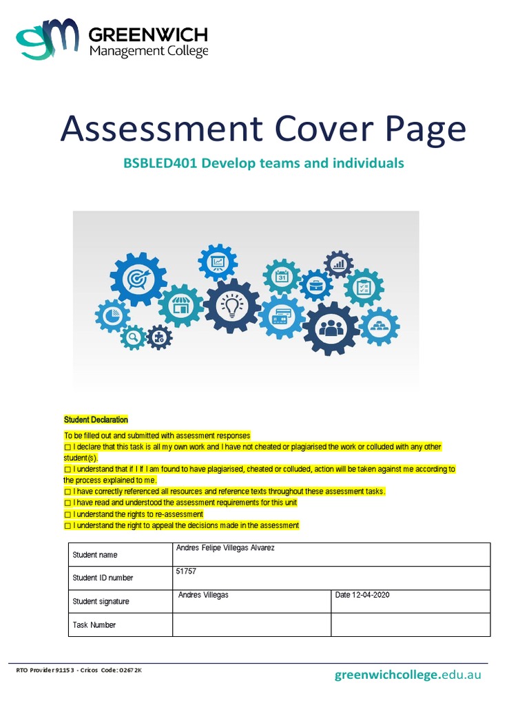 BSBLED401 Task 2 Cover Page | PDF | Mentorship | Learning Styles