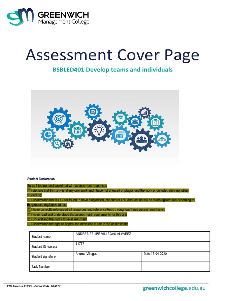 Student Assessment Declaration Form | PDF | Mentorship | Psychological ...