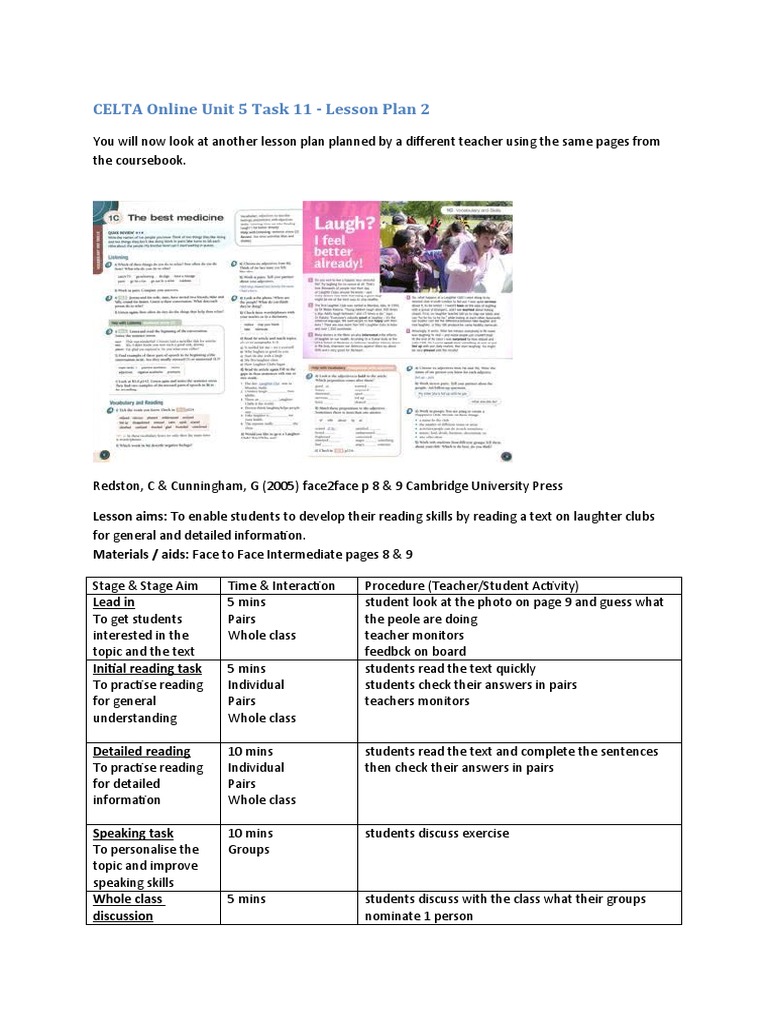 CELTA Online Unit 5 Task 11 - Procedure | PDF | Lesson Plan | Pedagogy