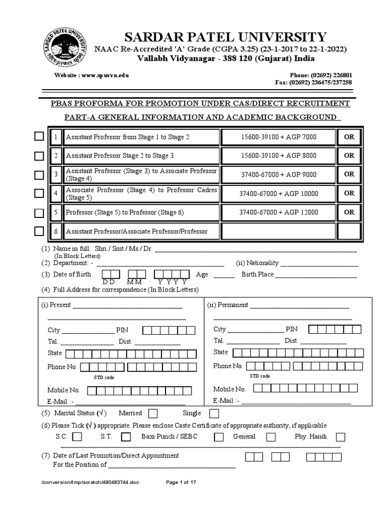 Sardar Patel University: Vallabh Vidyanagar - 388 120 (Gujarat) India ...