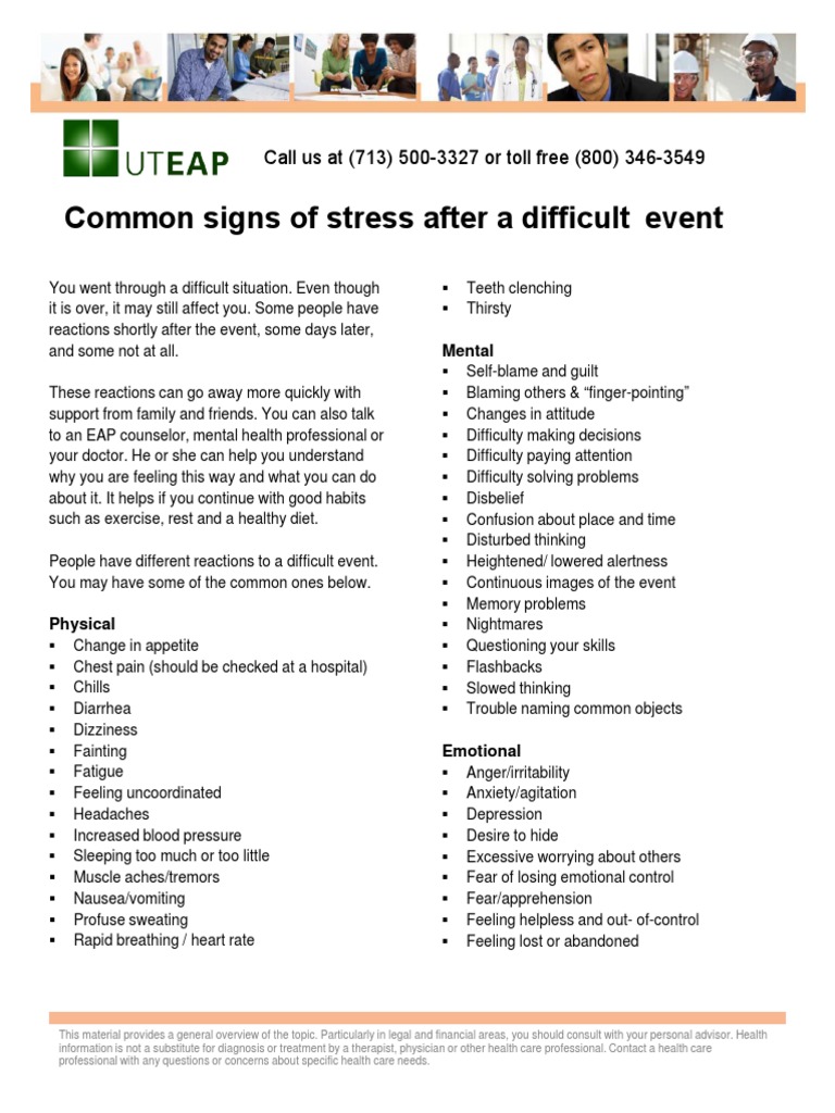 Common Signs and Reactions to Stress After a Difficult Life Event | PDF ...