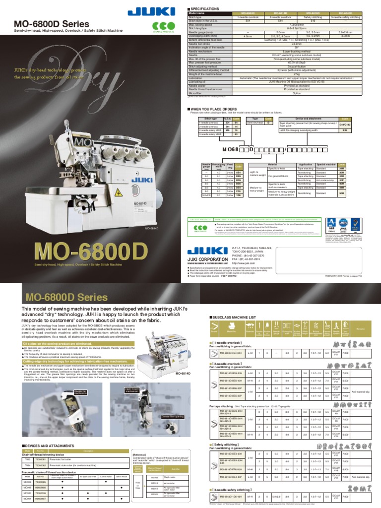 MO-6800D Series: JUKI's Dry-Head Technology Protects The Sewing ...