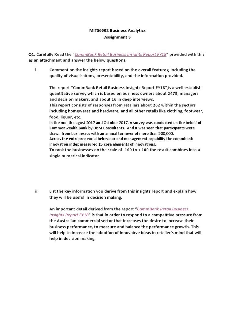 K9-Assignment 3 - MITS6002 Business Analytics | PDF | Errors And Residuals | Statistical ...
