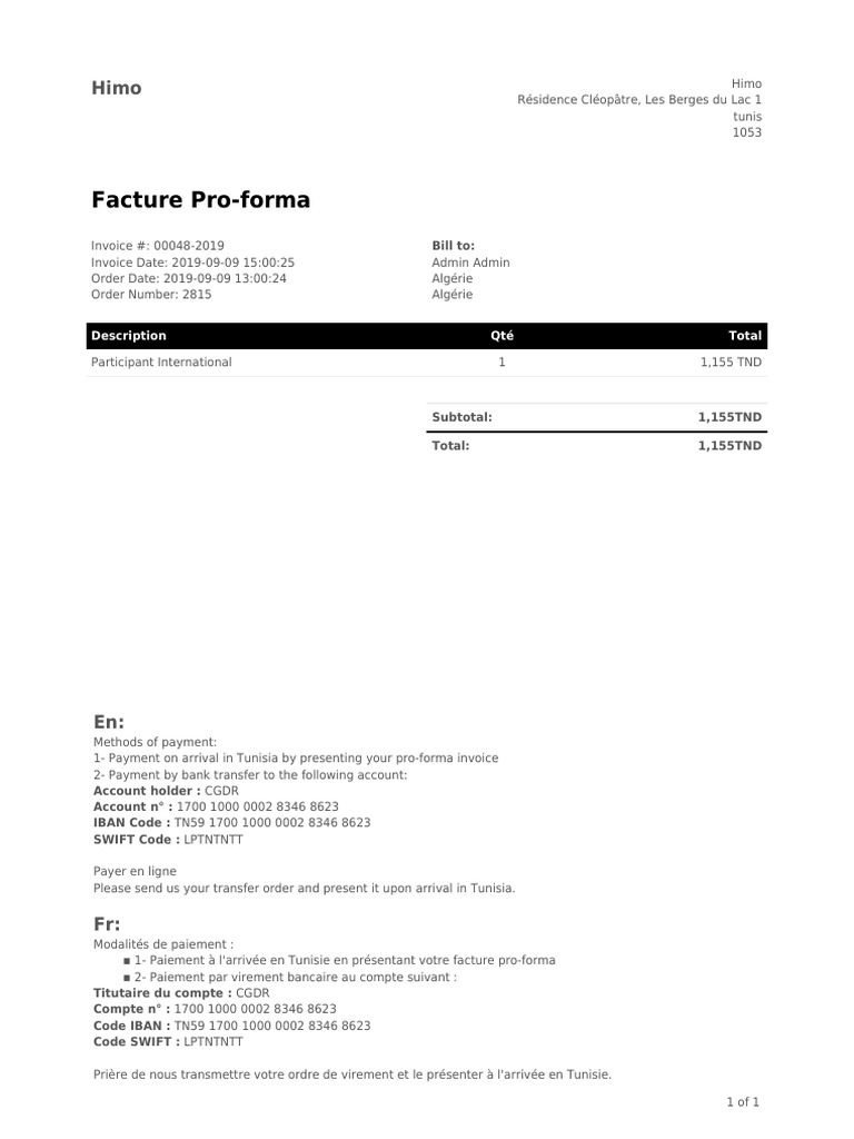 Facture Pro-Forma: Description Qté Total | PDF