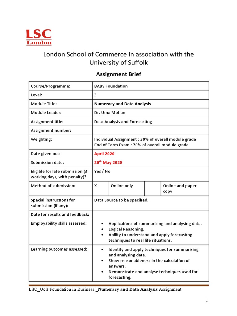 AL-UoS BABSFY S3 Numeracy and Data Analysis Assignment April - June ...