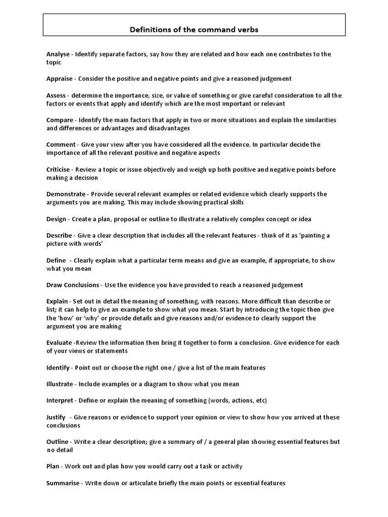 Command Verbs - Assessments | PDF | Reason | Argument