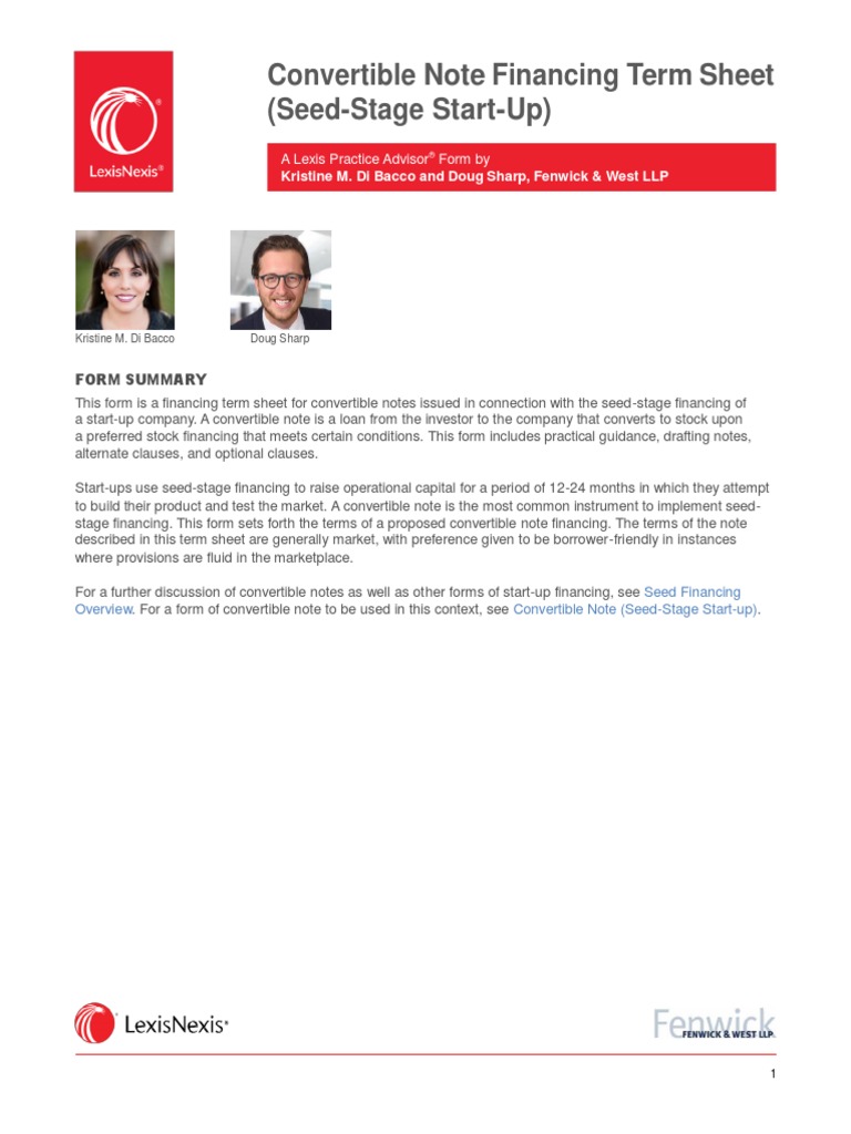 Convertible Note Financing Term Sheet Seed Stage Startup | PDF ...