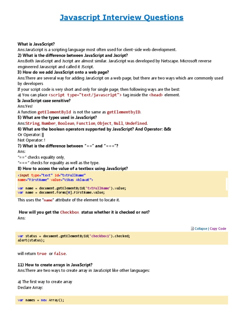 Javascript Interview Questions | PDF | Java Script | Web Software