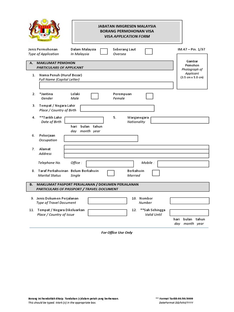 Malaysia Visa Application Form | PDF