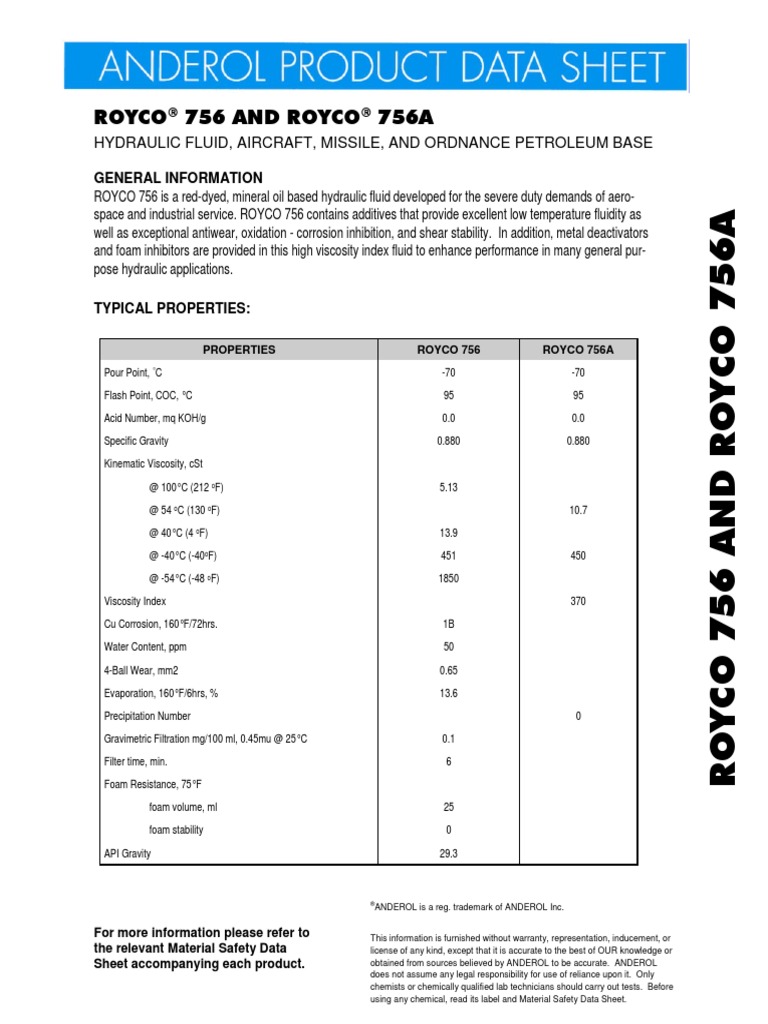 Royco 756 and Royco 756A: Hydraulic Fluid, Aircraft, Missile, and ...