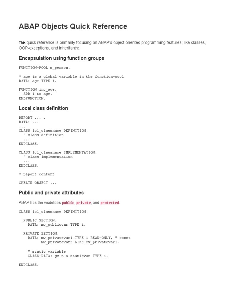 ABAP Quick Reference | PDF | Class (Computer Programming) | Method ... ABAP Quick Reference | PDF | Class (Computer Programming) | Method ...