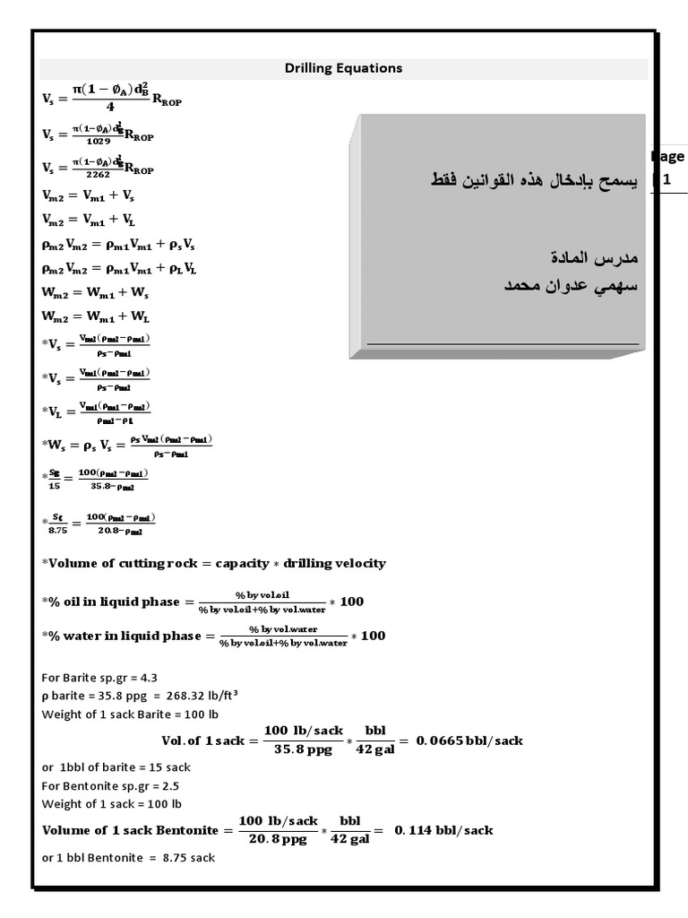 Formulas and Equations for Drilling Operations | PDF | Laminar Flow ...