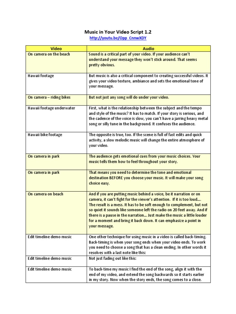 Using Music in Your Video Script | PDF | Entertainment (General)