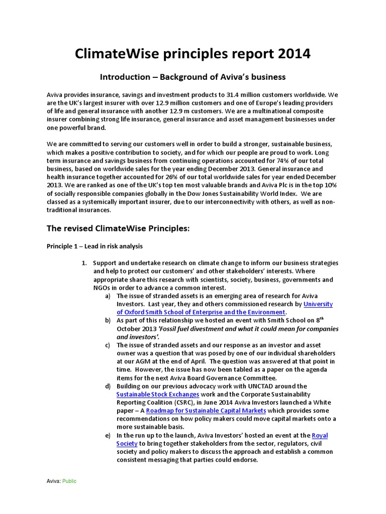 Climatewise Principles Report 2014: Introduction - Background of Aviva ...
