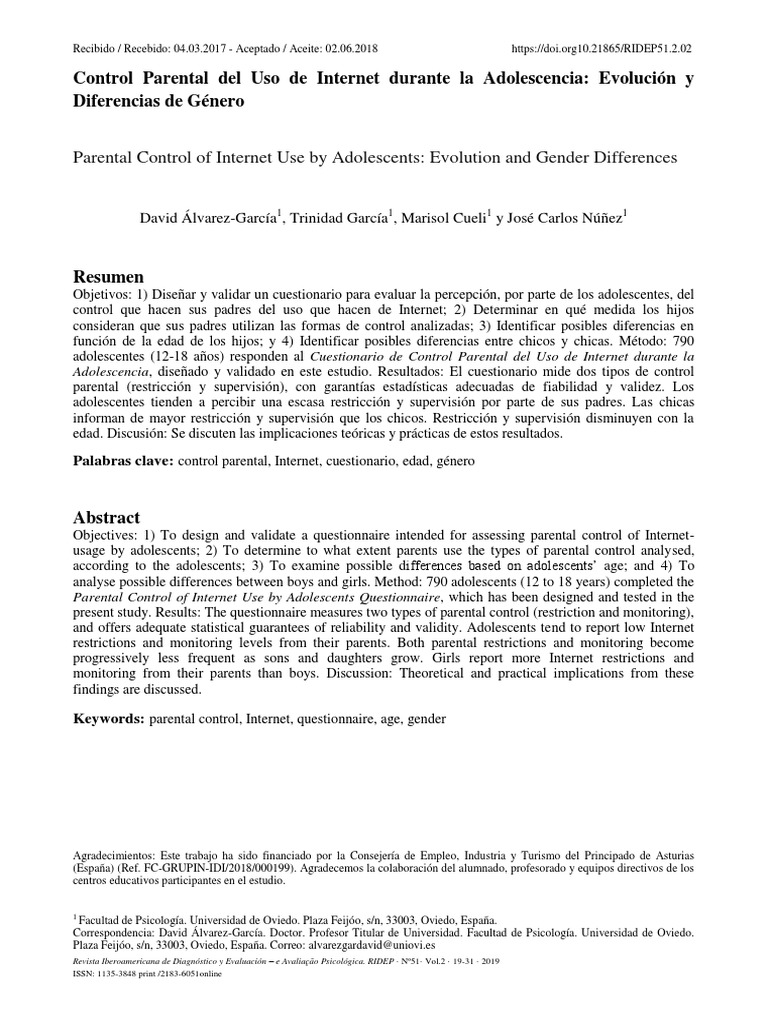 Test Control Parental Dirigido A Los Hijos | PDF | Validez ...