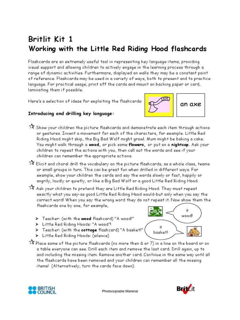 Britlit Kit 1: Working With The Little Red Riding Hood Flashcards | PDF