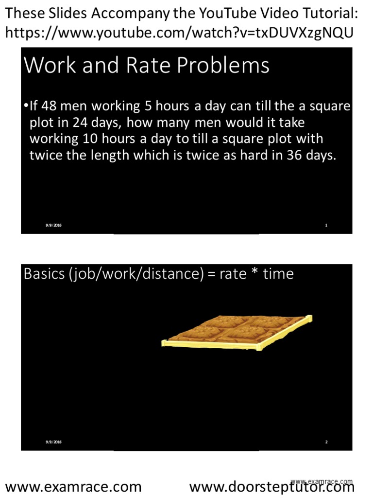 Work Rate Problems YouTube Lecture Handouts | PDF | Mechanical ...