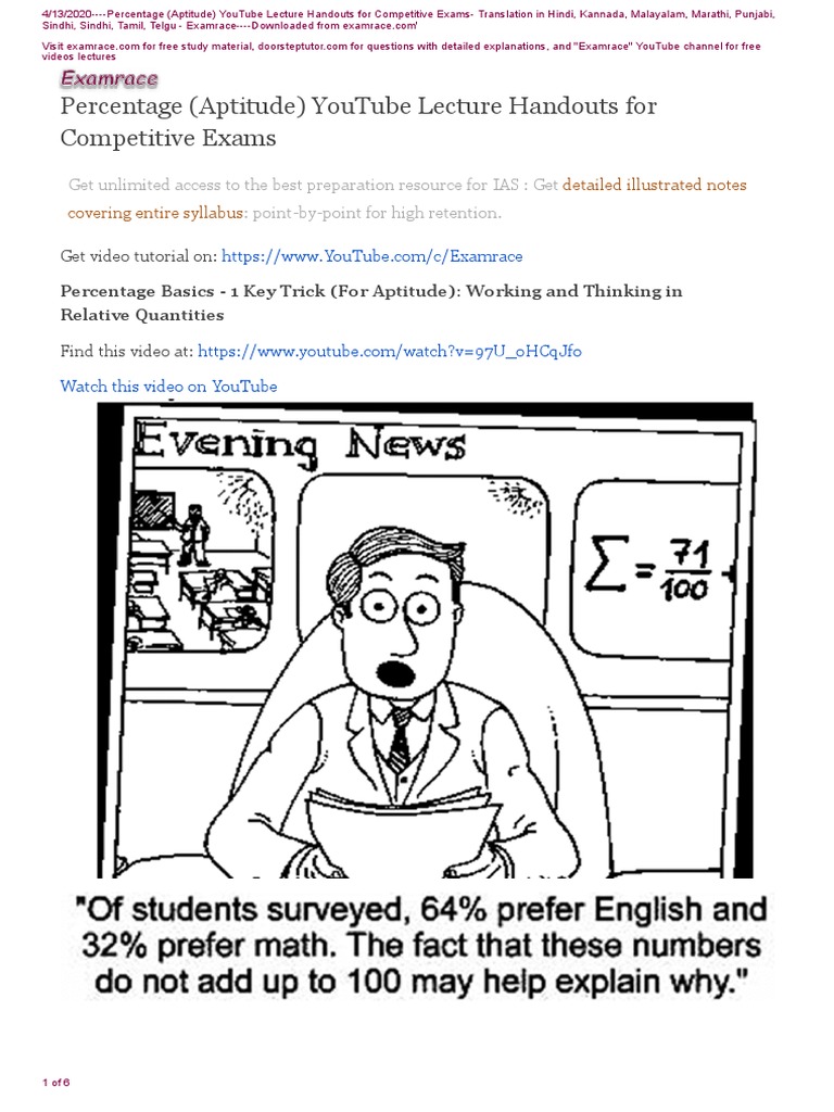 Percentage Aptitude Handouts for Exams | PDF | Income | Government Finances