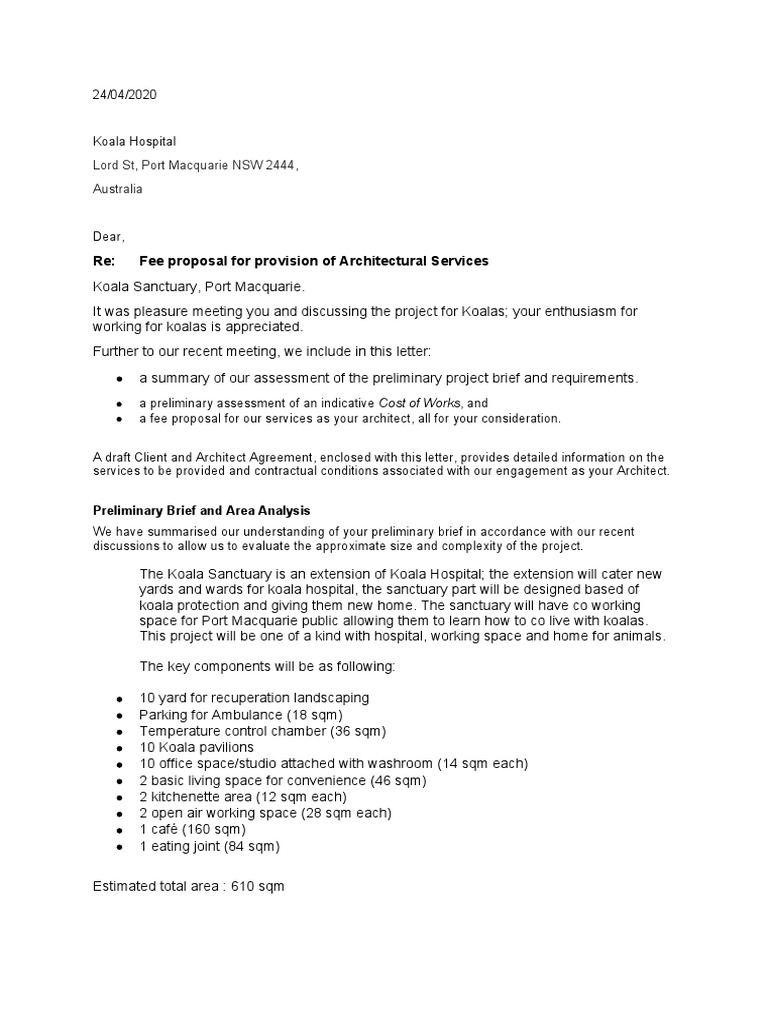 Re: Fee Proposal For Provision of Architectural Services: Lord ST, Port ...