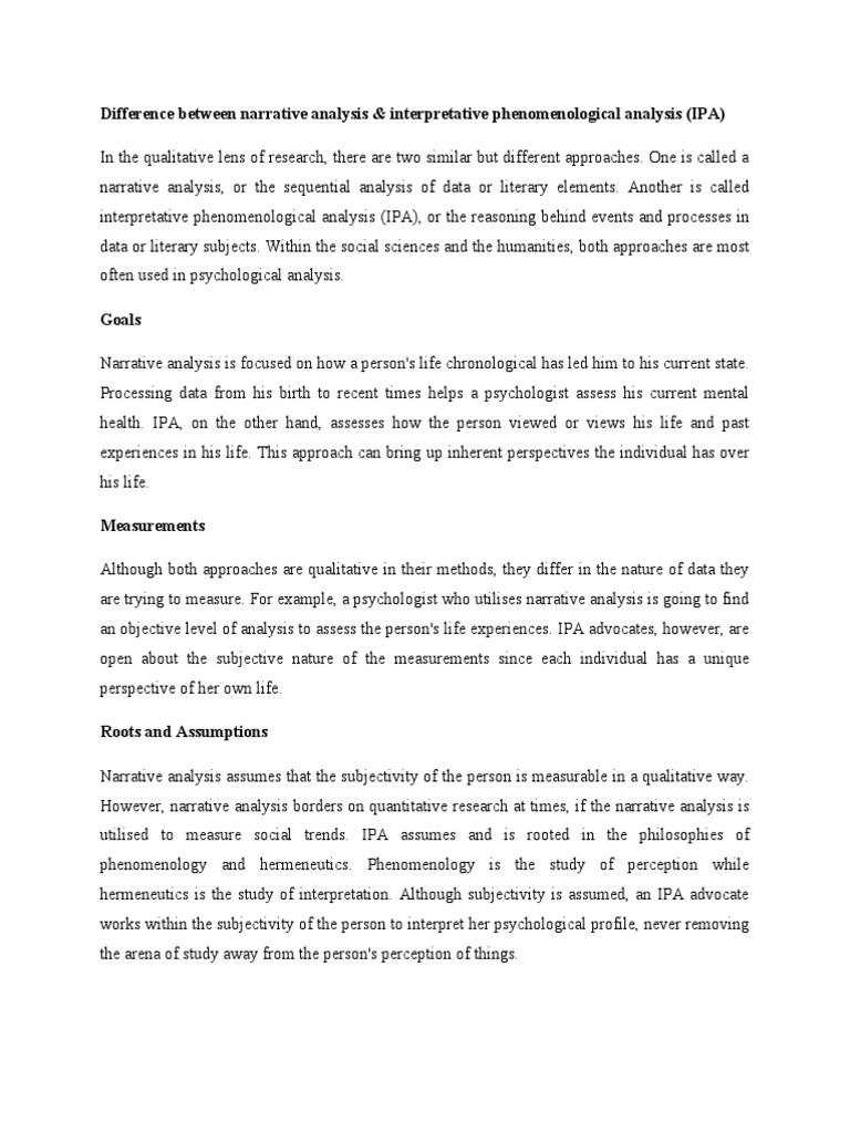 Narrative vs. Interpretative Phenomenology | PDF