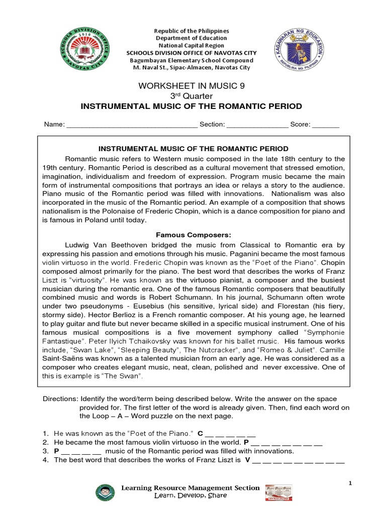 QUARTER 3 Loop-A-Word-Instrumental-Music-of-the-Romantic-Period PDF ...