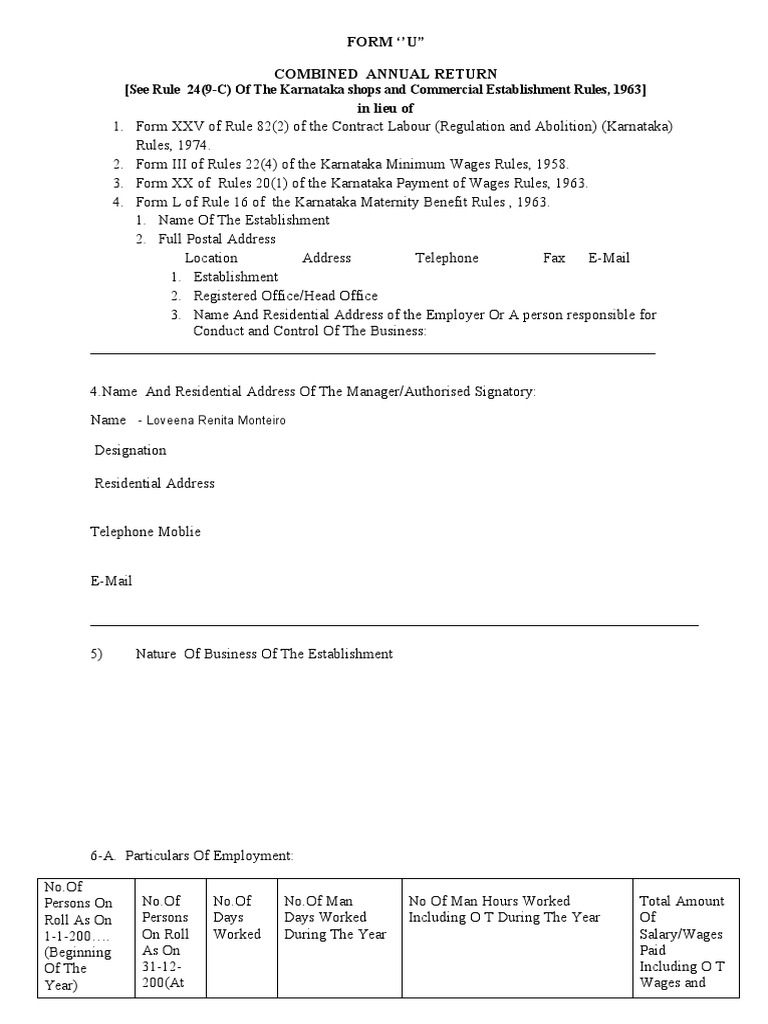 FORM U Contents Work Sheet | PDF | Wage | Employment