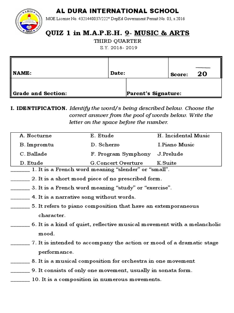 Grade 9 Music and Arts q3 18 | PDF | Music Theory | Classical Compositions