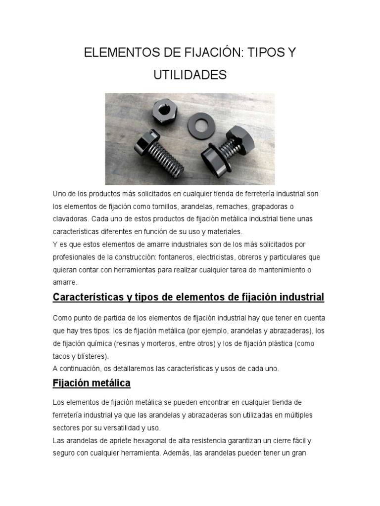 Elementos de Fijación: Guía Básica | PDF | Tornillo | Ingeniería de ...