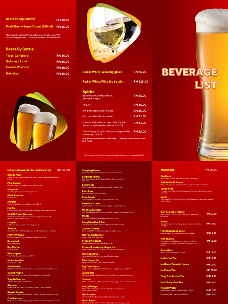 SB Beverage List | PDF | Distilled Drinks | Alcoholic Drinks