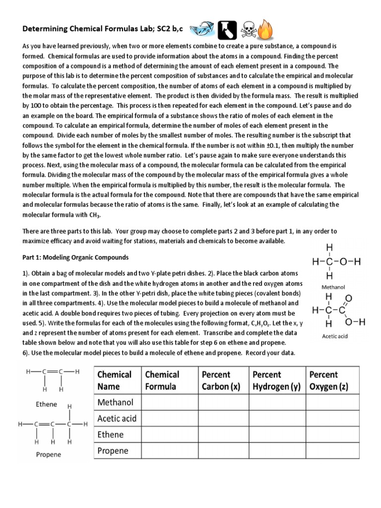 Determining Chemical Formulas Lab SC2 B, C: Part 1: Modeling Organic ...