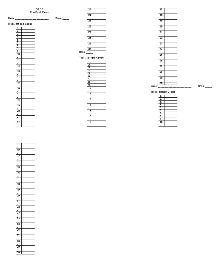Answer Sheet - Gec 1 Pre-Final | PDF | Vocational Education ...