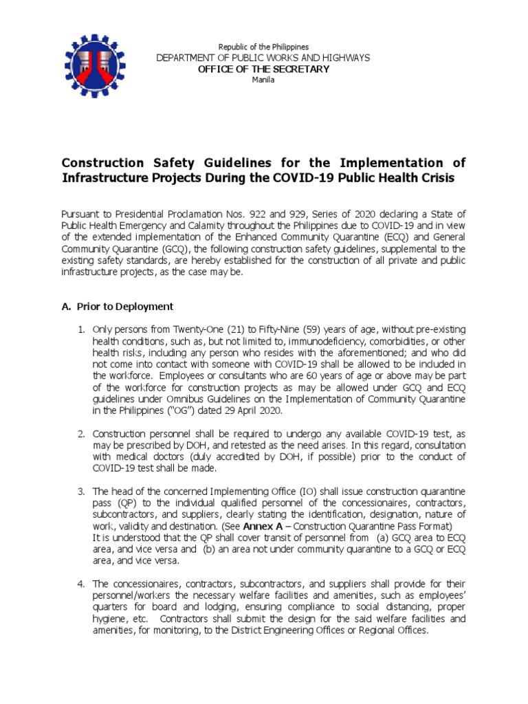 Construction Safety Guidelines For The Implementation of Infrastructure ...