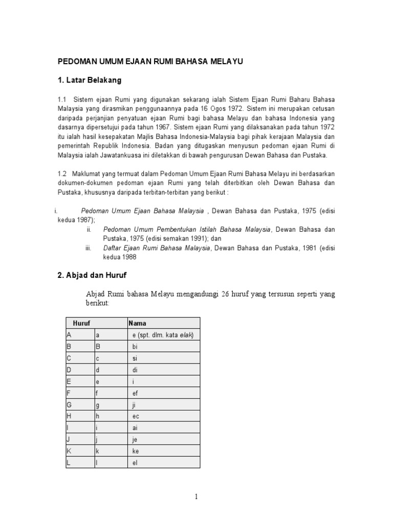 Panduan Umum Ejaan Rumi Bahasa Melayu | PDF