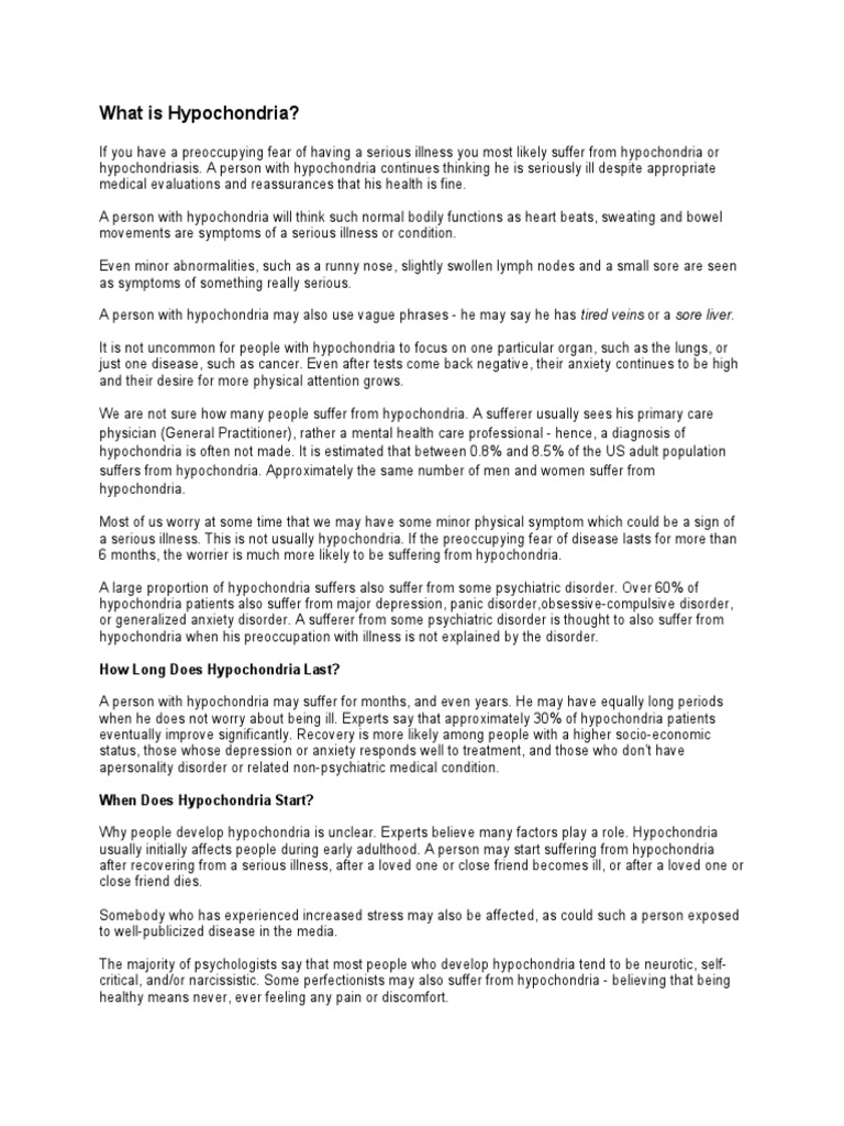 Understanding Hypochondria and Its Treatment | PDF | Anxiety Disorder ...