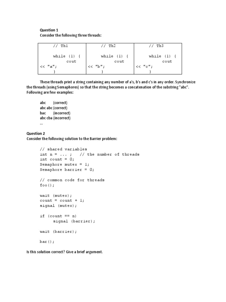 Problem Set: Semaphores | PDF | Thread (Computing) | Computer Engineering