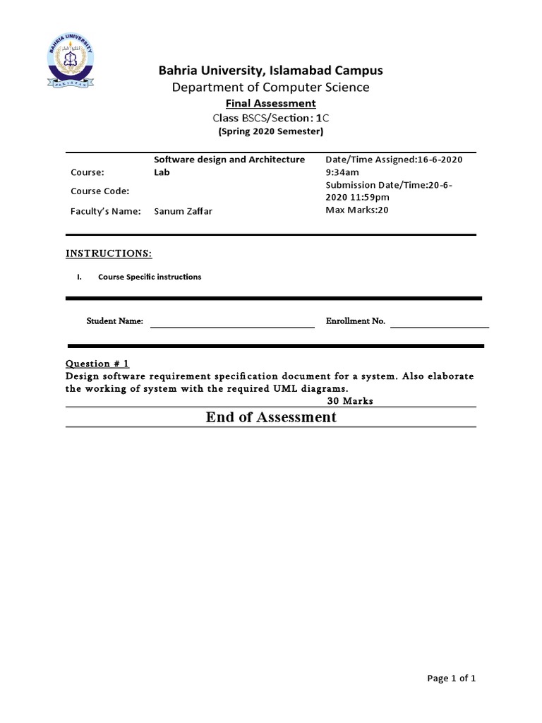 Bahria University, Islamabad Campus: Department of Computer Science | PDF