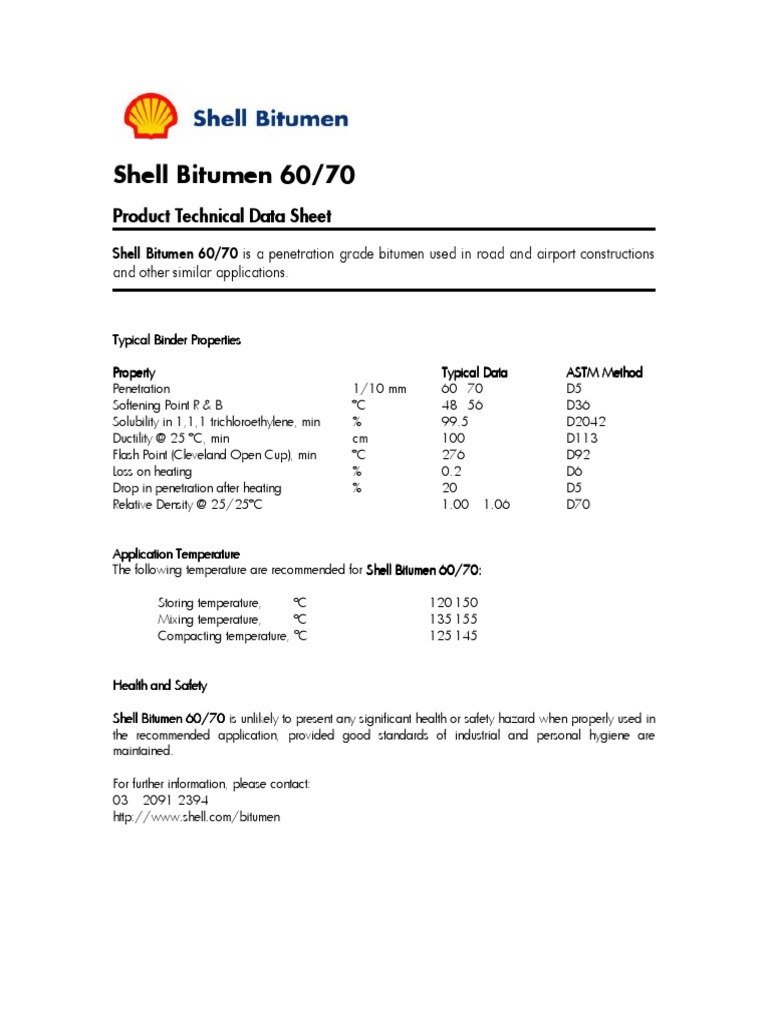 TDS PDS Shell-Bitumen-60-70 (JAYADIPA) PDF | PDF