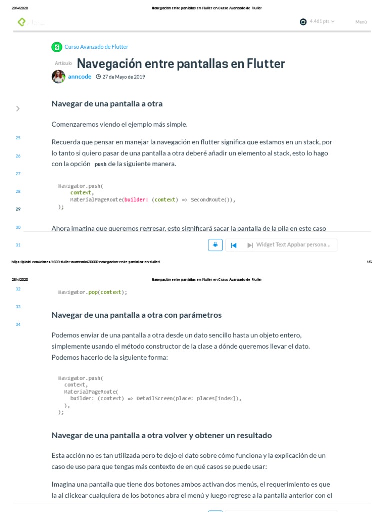 Navegación Entre Pantallas en Flutter en Curso Avanzado de Flutter ... Navegación Entre Pantallas en Flutter en Curso Avanzado de Flutter ...