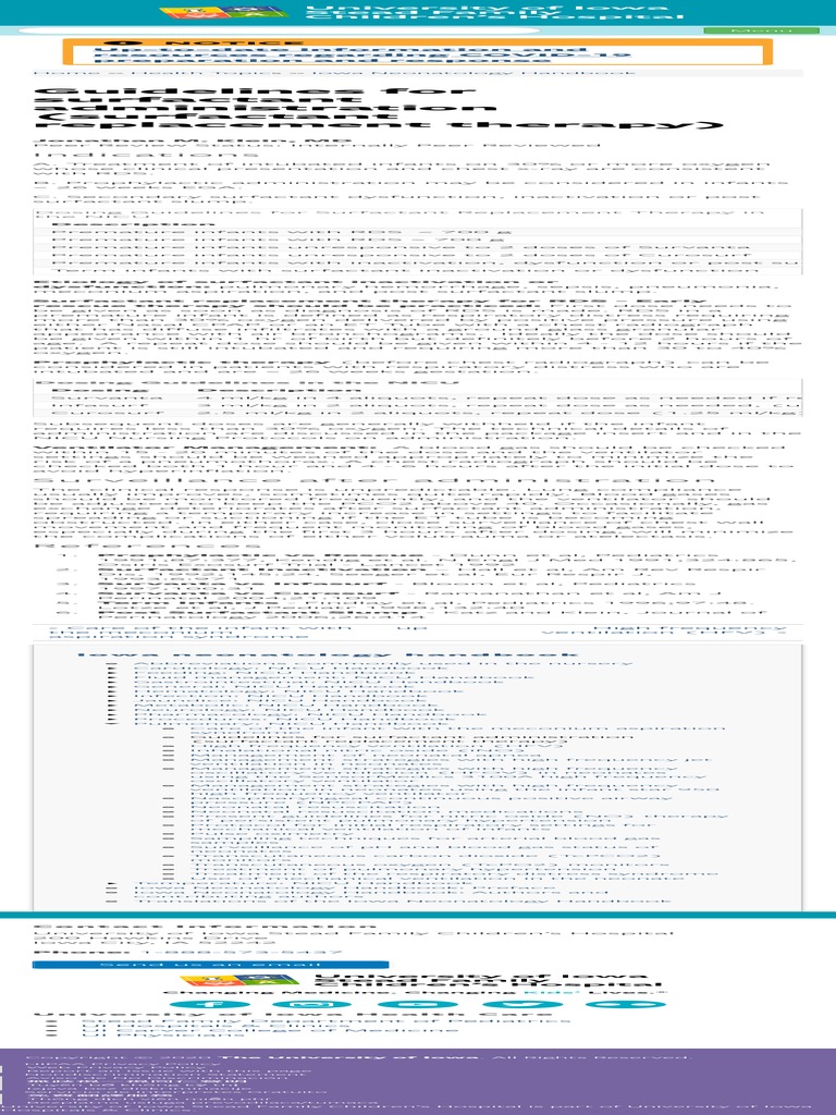 Guidelines For Surfactant Administration (Surfactant Replacement ...