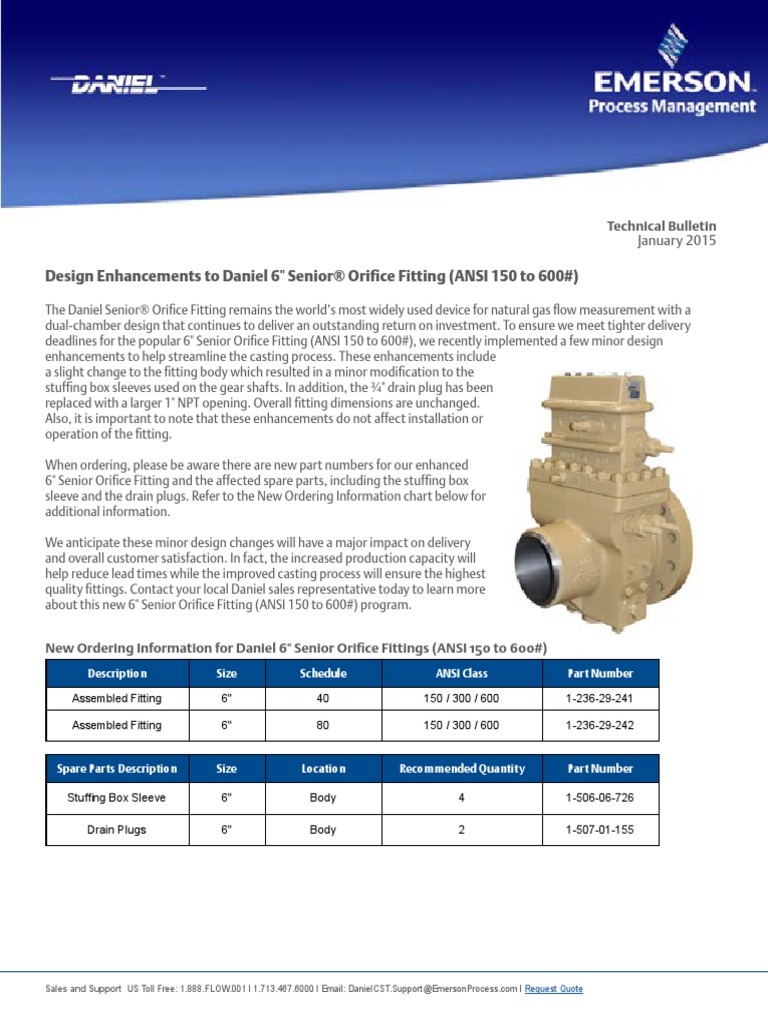 Product Bulletin Orifice Fittings Design Enhancements To 6 Senior Orifice Fitting Ansi 150 To ...