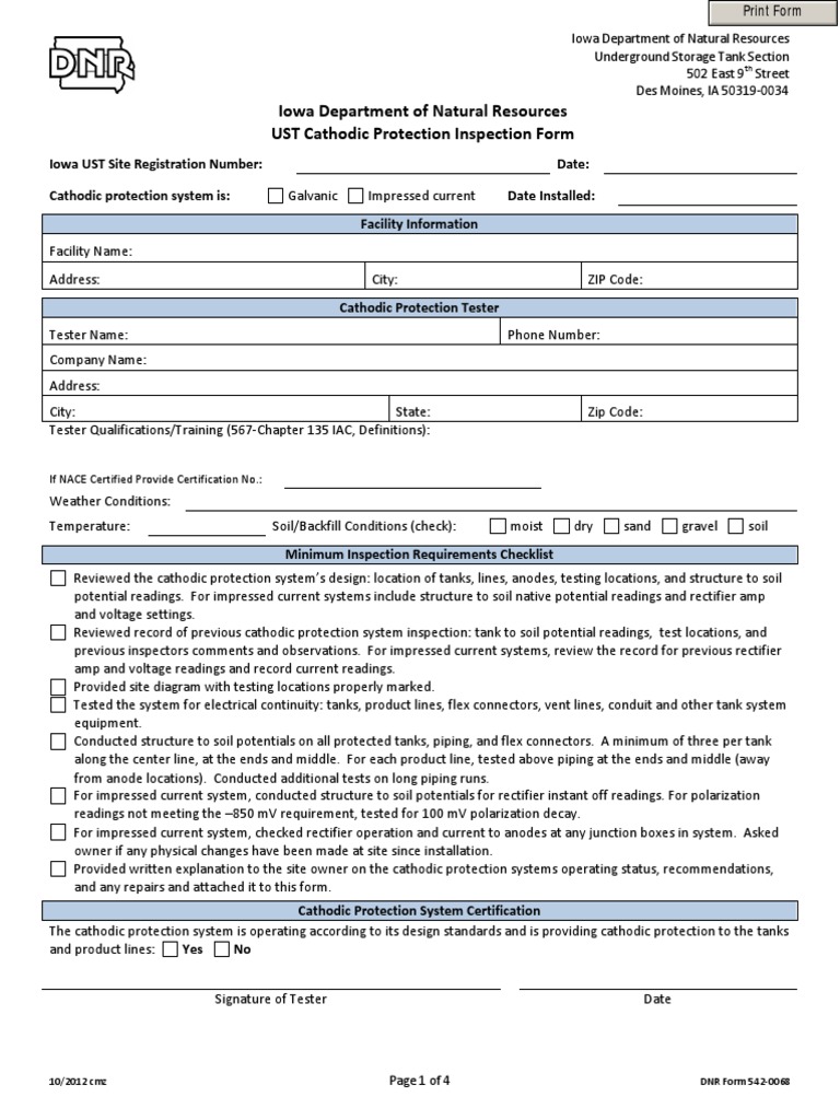 Iowa Department of Natural Resources UST Cathodic Protection Inspection ...