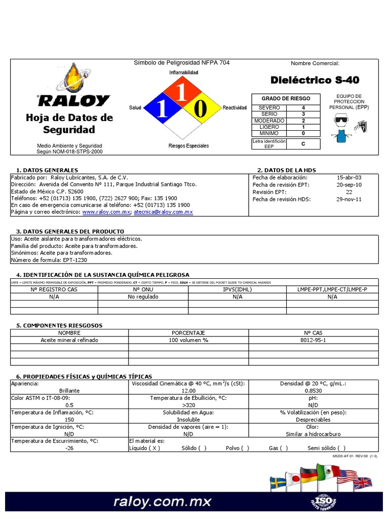 MSDS Dielectrico - S-40 | PDF | Petróleo | Sustancias químicas