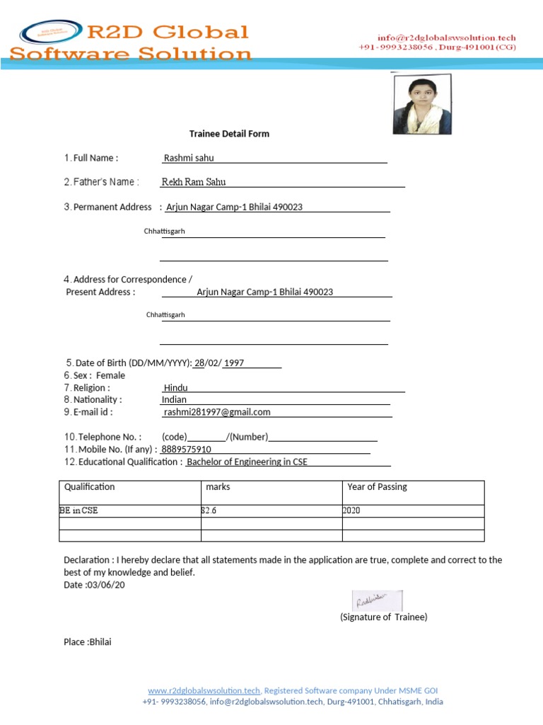 Candidate Detail Form | PDF