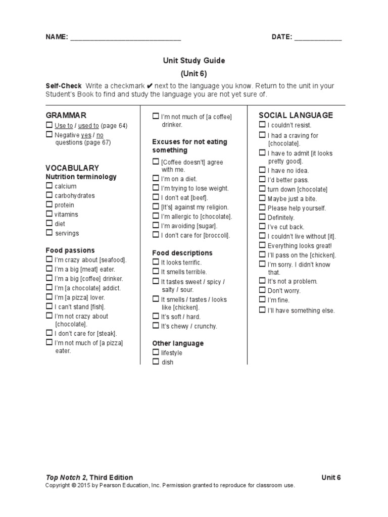 Unit Study Guide (Unit 6) : Student's Book To Find and Study The ...