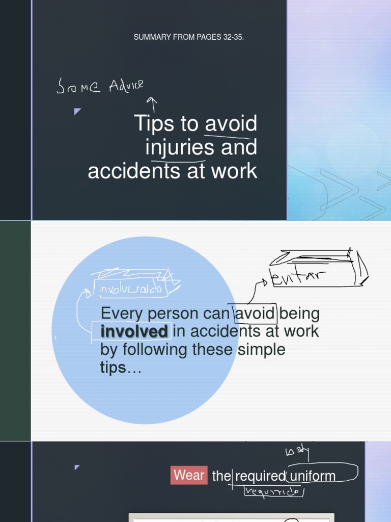 Tips To Avoid Injuries and Accidents at Work | PDF