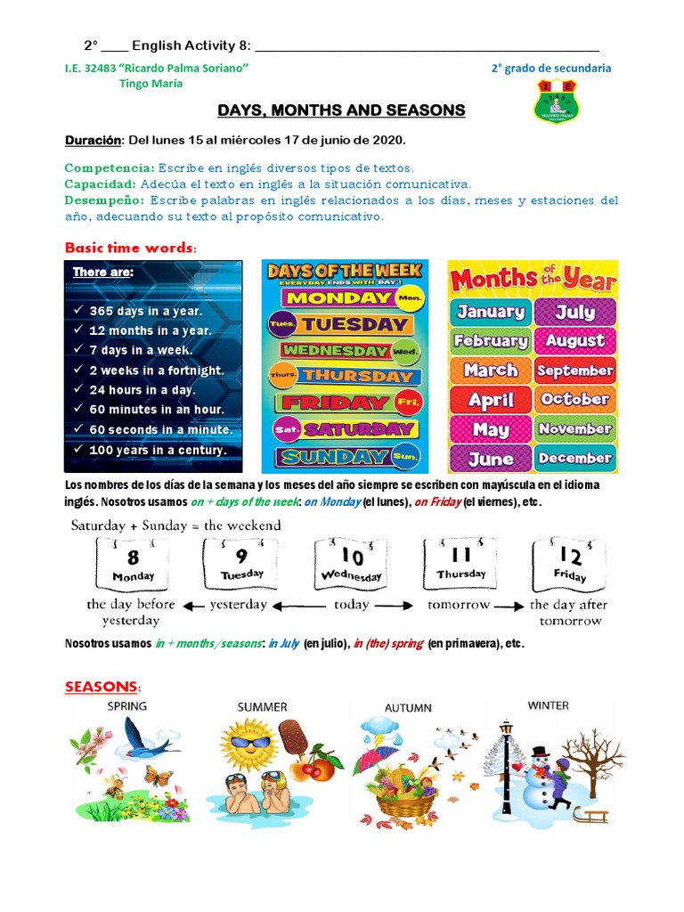Days, Months and Seasons 2 PDF | PDF | Idiomas