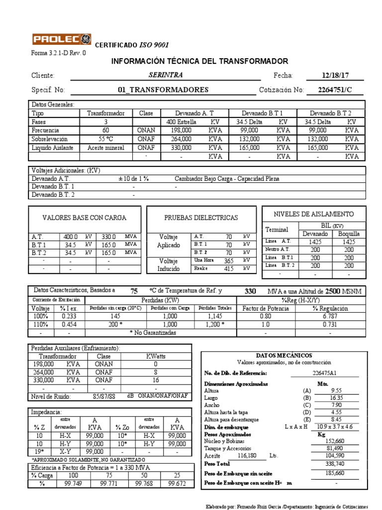 GE - PROLEC - Datasheets - Power Transformer | PDF | Transformador ...